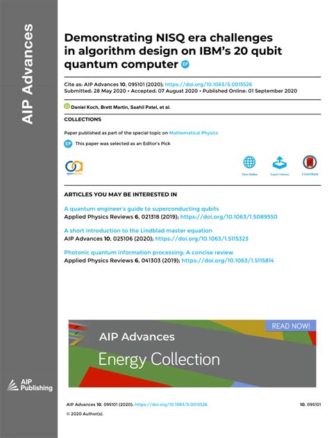 Pdf Demonstrating Nisq Era Challenges In Algorithm Design On Ibms 20 Qubit Quantum Computer