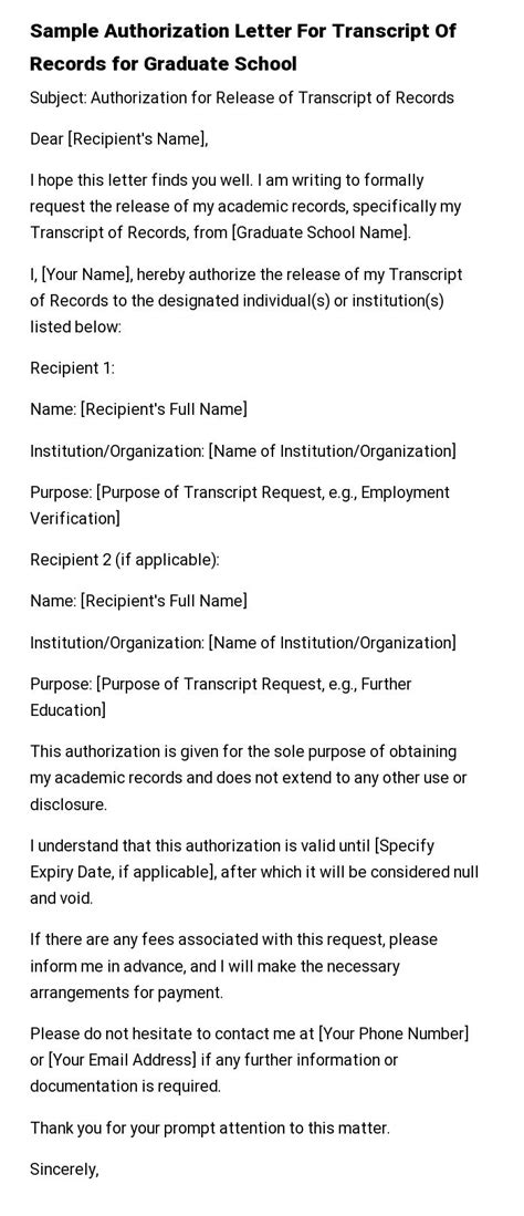 Authorization Letter For Transcript Of Records
