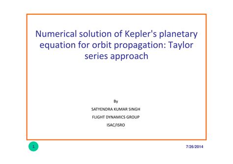 Pdf Numerical Solution Of Keplers Planetary Equation For Orbit