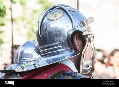 Reenactors Wearing A Galea Ancient Roman Helmet Roman Military