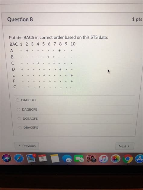 solved question 8 1 pts put the bacs in correct order based