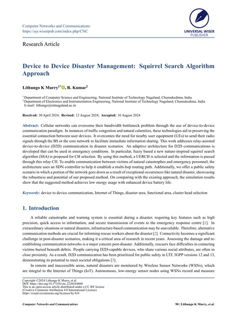 Pdf Device To Device Disaster Management Squirrel Search Algorithm Approach