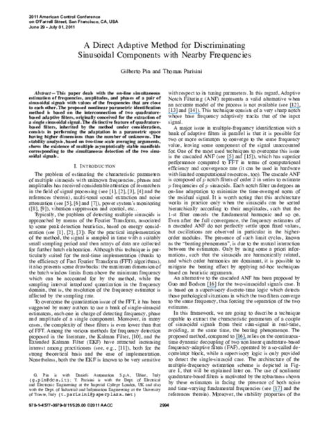 Pdf A Direct Adaptive Method For Discriminating Sinusoidal Components