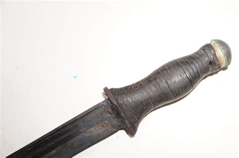 Antique Wwi Era Fixed Blade Hunting Knife Dagger Wbrass And Leather