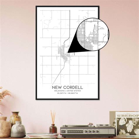 New Cordell Oklahoma Map Poster Modern Home Decor Wall Art Print