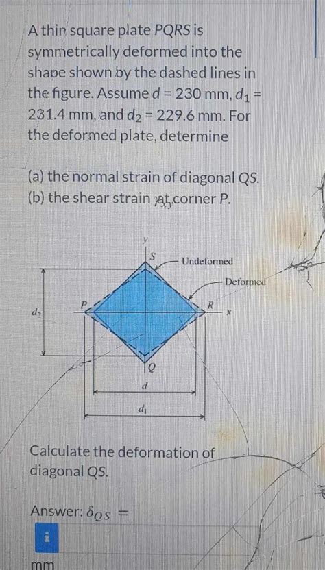 Solved A Thin Square Plate Pqrs Is Symmetrically Deformed