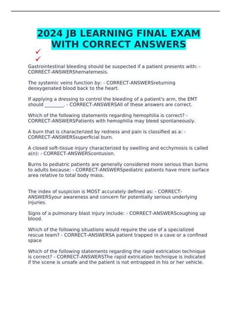 JB LEARNING FINAL EXAM WITH CORRECT ANSWERS JB LEARNING Stuvia US