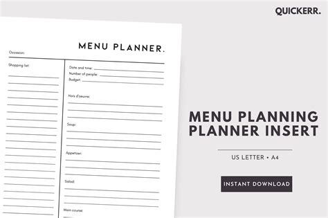 Menu Planner Printable Planner Insert Graphic By Shethrivesmedia · Creative Fabrica