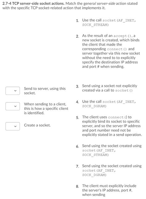 Solved Tcp Server Side Socket Actions Match The General