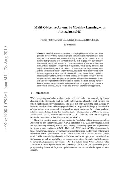 PDF Multi Objective Automatic Machine Learning With AutoxgboostMC