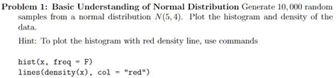 Solved Problem 1 Basic Understanding Of Normal Distribution Generate 10000 Random Samples