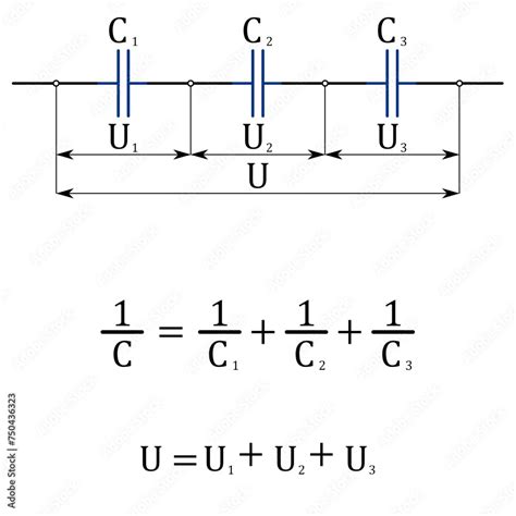 Diagram Of Series Connection Of Three Capacitors Expression Of Total Capacity And Voltage Stock