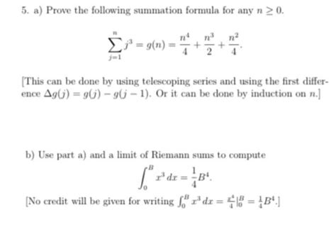 Solved 5 A Prove The Following Summation Formula For Any N