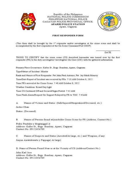 First Responder Form Pdf