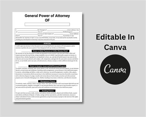 Editable General Power Of Attorney Printable Poa Templates Etsy Australia