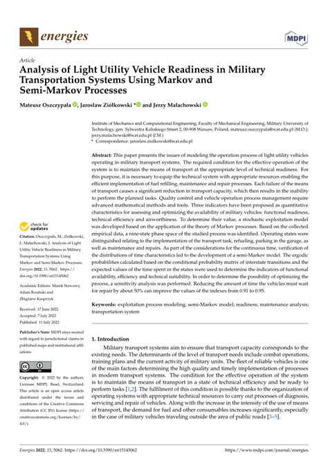 Pdf Analysis Of Light Utility Vehicle Readiness In Military Transportation Systems Using