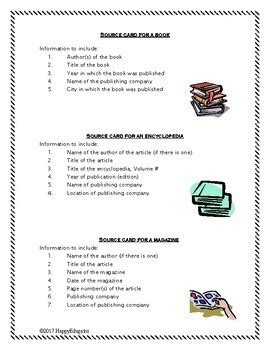 Source Cards MLA Format Reference Sheets Practice With Easel Activity