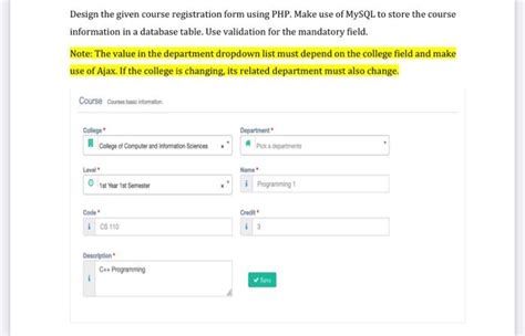 Solved Design The Given Course Registration Form Using PHP Chegg