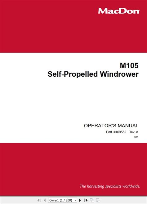 Macdon Self Propelled Windrower M105 Operators Manual