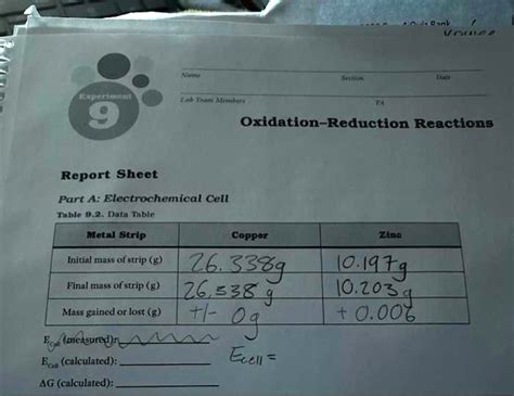 Help Me Calculate Ecell And Delta G Please The Experiment Time Was Over