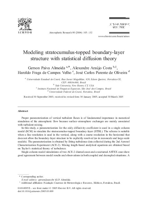 Pdf Modeling Stratocumulus Topped Boundary Layer Structure With Statistical Diffusion Theory