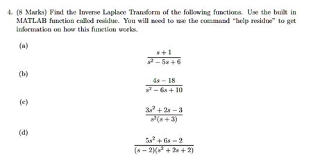 solved 4 8 marks find the inverse laplace transform of the following functions use the built