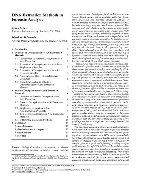 Dna Extraction Methods In Forensic Analysis Dna Extraction Methods In Forensic Analysis Steven