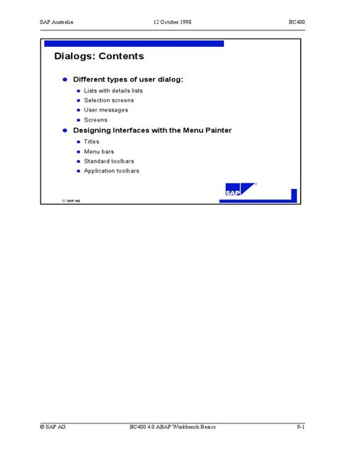 Dialogs Contents Different Types Of User Dialog Pdf Media Technology Sap Se