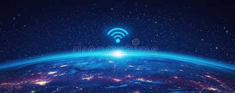 Global Wireless Connectivity Represented By A Satellite Above Earth S Illuminated Surface Stock
