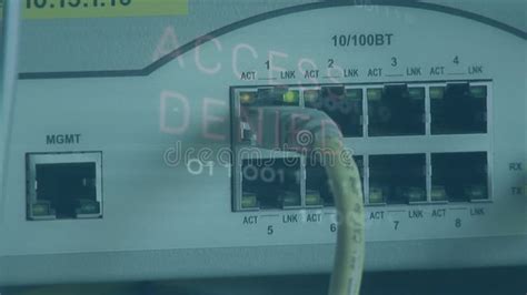 Access Denied Text Animation Over Network Switch With Connected Cables