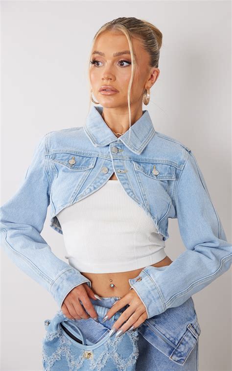 Petite Light Blue Wash Super Cropped Denim Jacket Petite