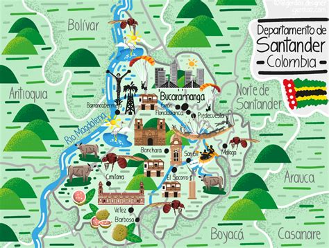 Illustrated Map Of Santander Colombia