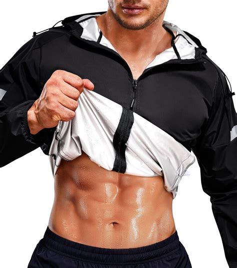 Solcysx Sauna Suit For Men Sweat Sauna Jacket Workout Shirt Gym Fitness