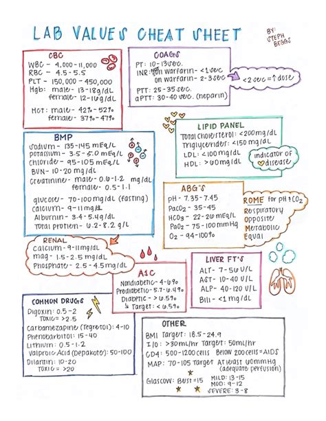 Lab Values Cheat Sheet Fundsand Med Surg 1 2 3 4 5 Motor