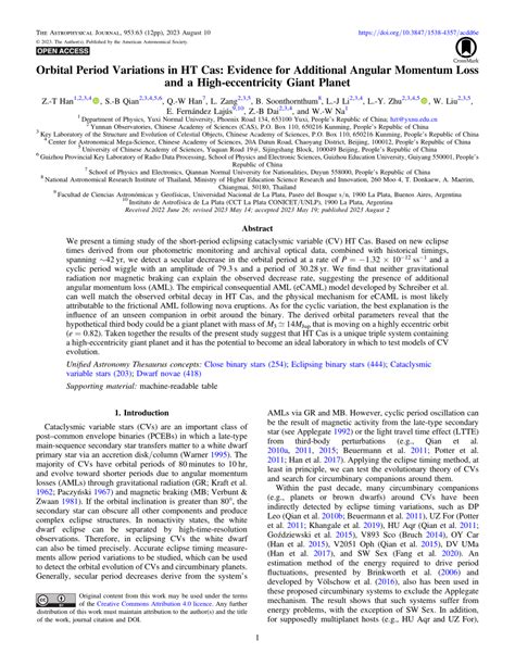 Pdf Orbital Period Variations In Ht Cas Evidence For Additional