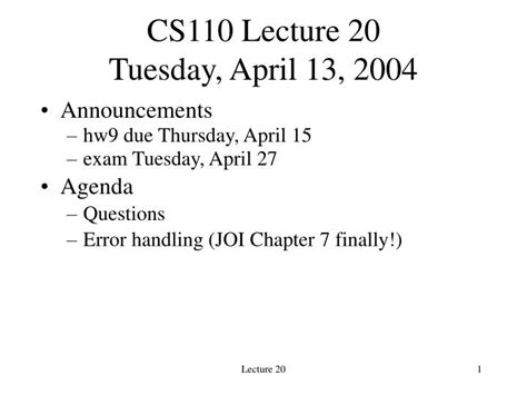 Ppt Cs110 Lecture 20 Tuesday April 13 2004 Powerpoint Presentation