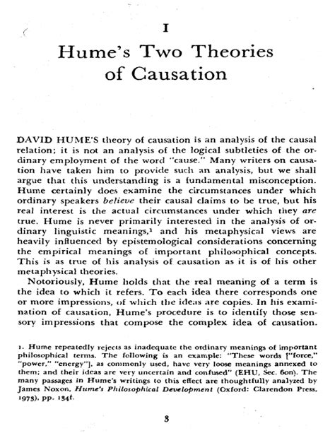 Humes Two Theories Of Causation An Analysis