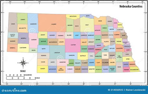 Nebraska Map Political Map Of Nebraska With Boundaries In Outline Vector Illustration