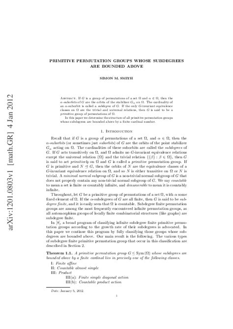 Pdf Primitive Permutation Groups Whose Subdegrees Are Bounded Above