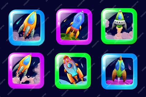 Premium Vector Cartoon Space Game App Spaceship Starcraft Icons