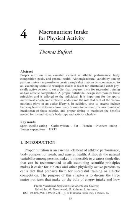Pdf Macronutrient Intake For Physical Activity