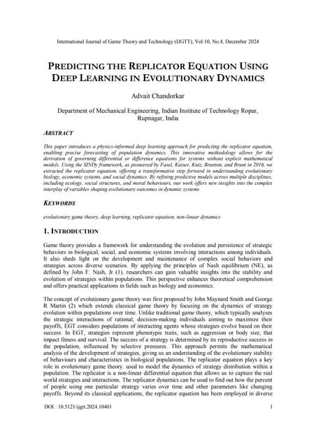 Predicting The Replicator Equation Using Deep Learning In Evolutionary Dynamics Pdf