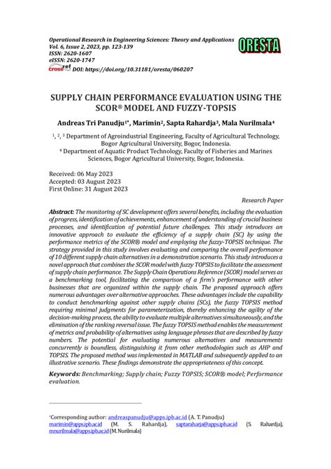 Pdf Supply Chain Performance Evaluation Using The Scor ® Model And Fuzzy Topsis