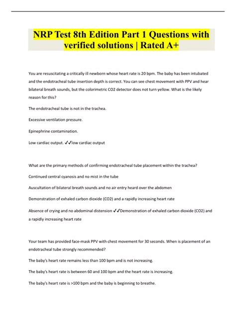NRP Test Th Edition Part Questions With Verified Solutions Rated A NRP Stuvia US