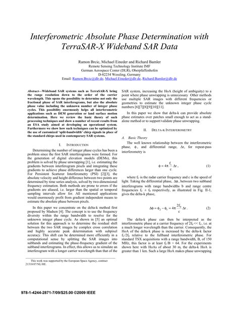 Pdf Interferometric Absolute Phase Determination With Terrasar X Wideband Sar Data