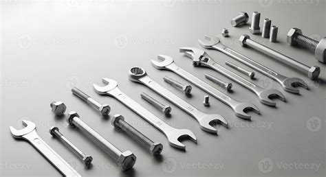 Wrench And Bolts Flat Lay In Minimal Backdrop Top Down 70236066 Stock
