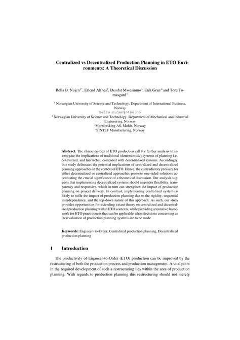 Pdf Centralized Vs Decentralized Production Planning In Eto Environments A Theoretical Discussion
