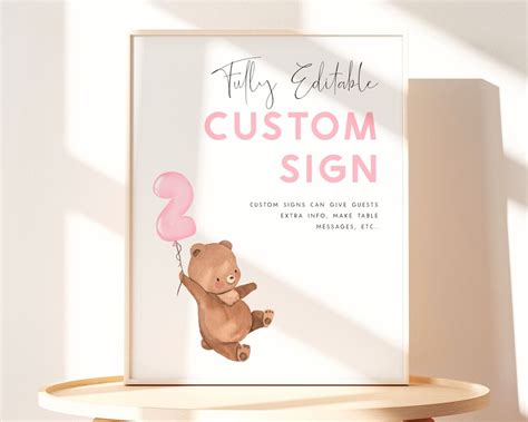 Bear 2nd Birthday Custom Sign Template Beary Second Birthday Custom