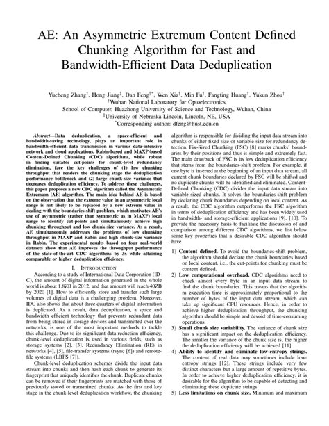pdf ae an asymmetric extremum content defined chunking algorithm for fast and bandwidth