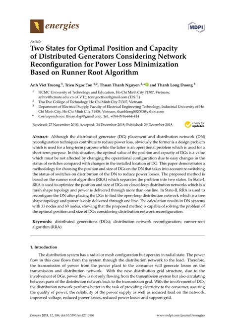Pdf Two States For Optimal Position And Capacity Of Distributed Generators Considering Network